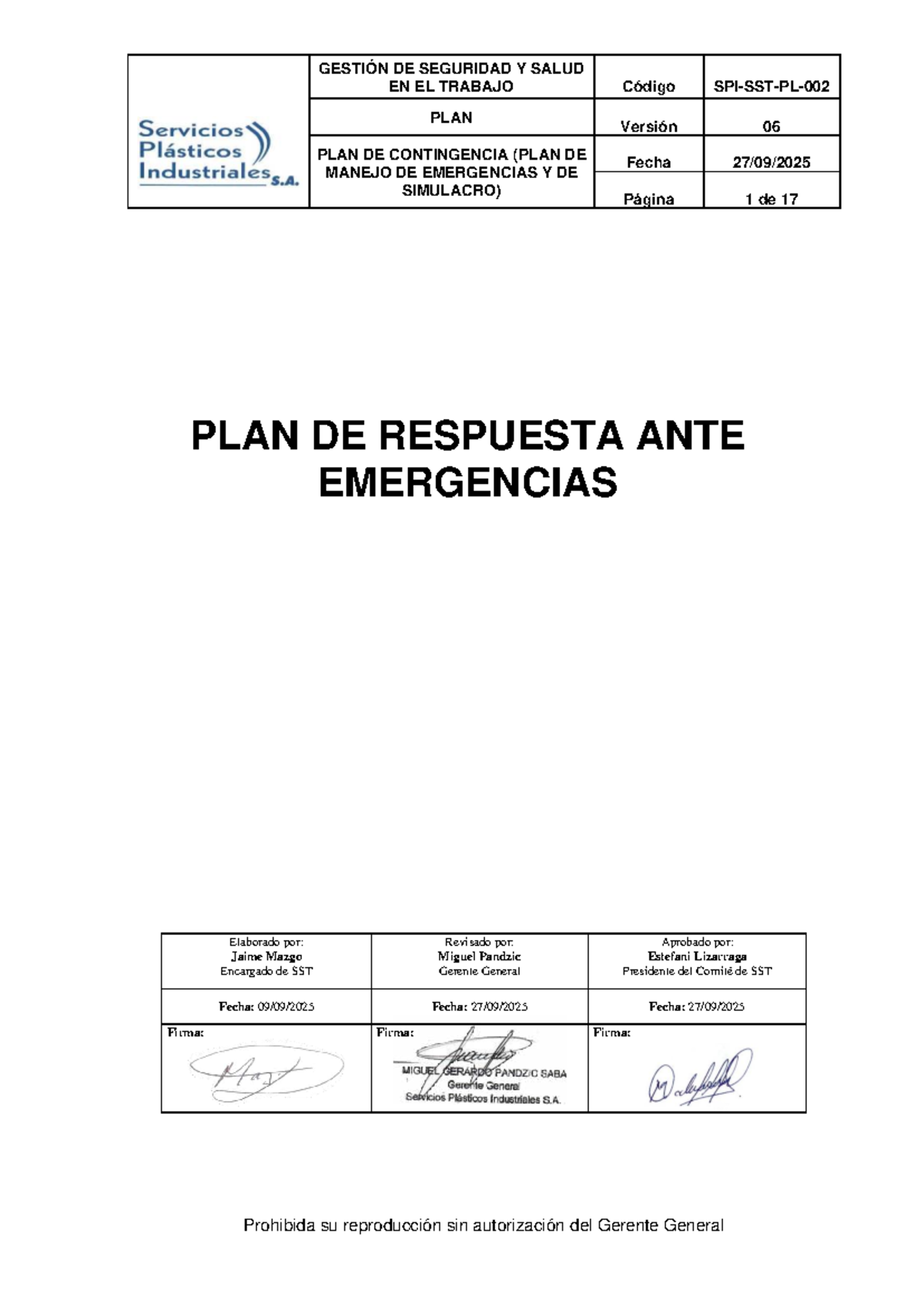 SPI-SST-002-PL Plan de Contingencia y Emergencias 2025 - Studocu