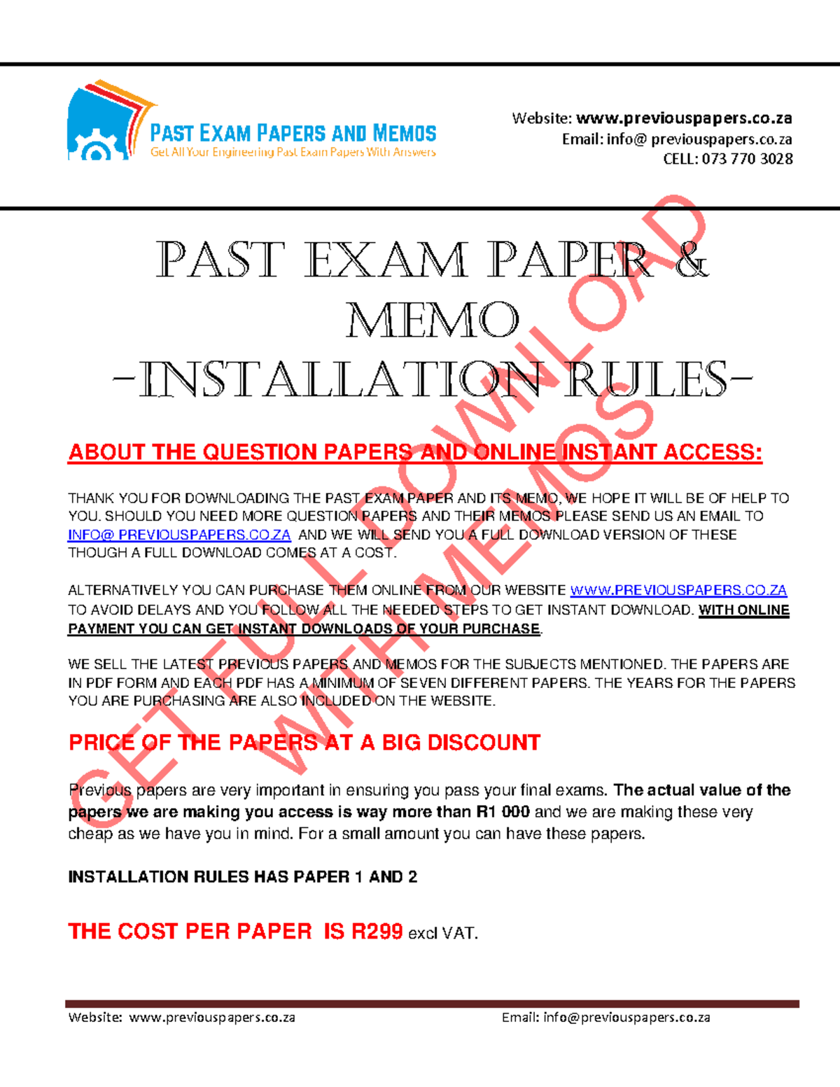 Installation Rules P1 & P2 Exam Papers and Memos (11040412/11040432 ...