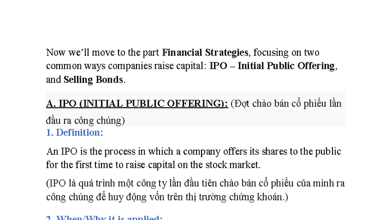 Financial Strategies: IPO vs. Bonds (Course Code: III) - Studocu