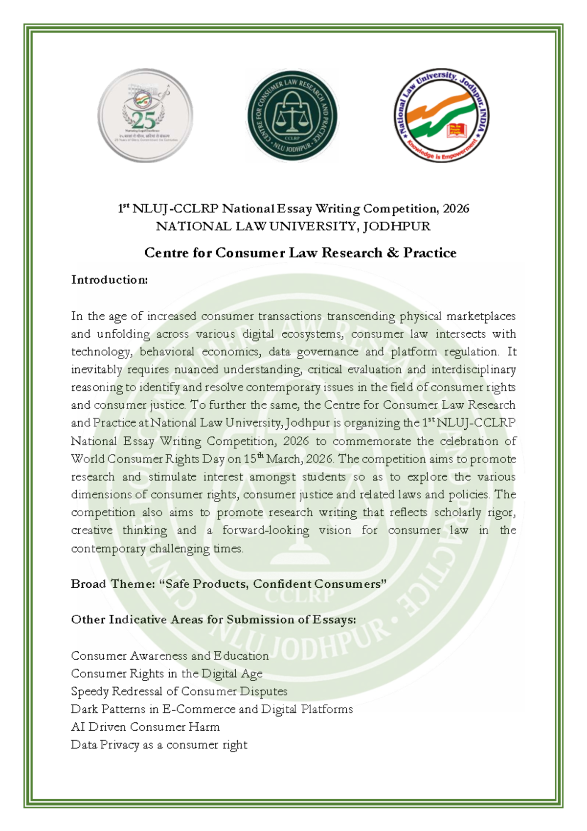 1st National Essay Writing Competition 2026 - NLU Jodhpur - Studocu