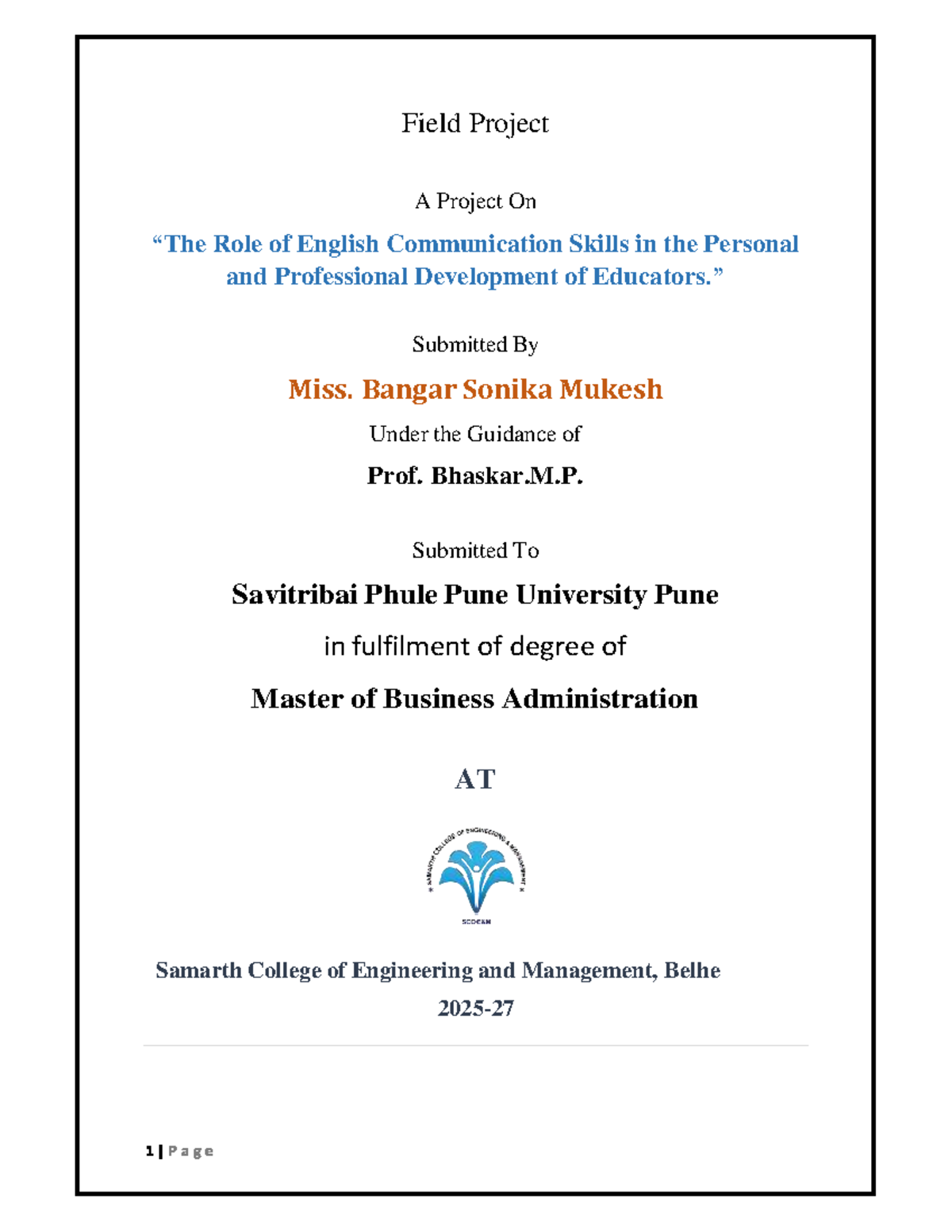 Field Project - Role of English Communication Skills in MBA Development ...