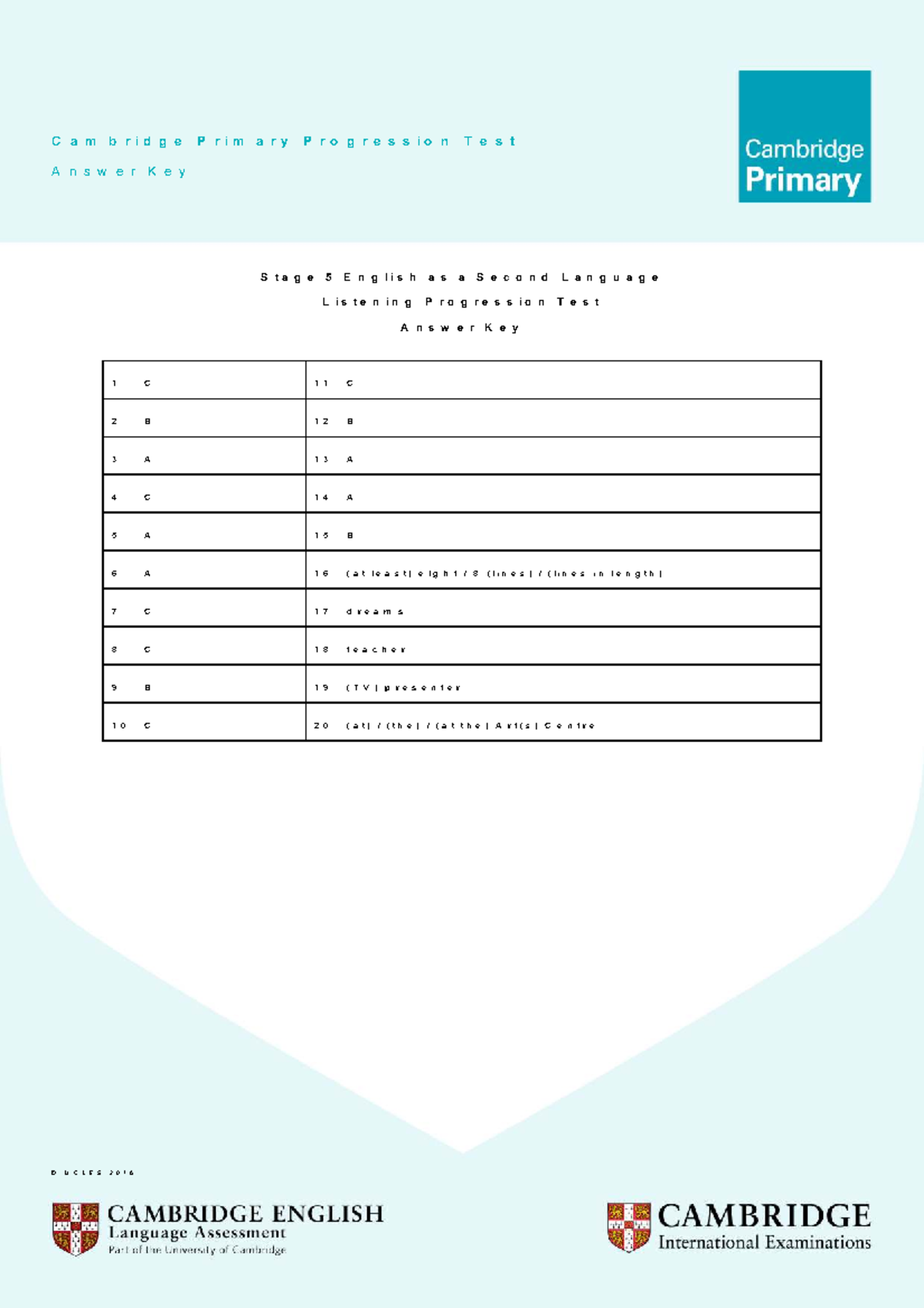 Cambridge Primary Progression Test - English as a Second Language 2016 ...