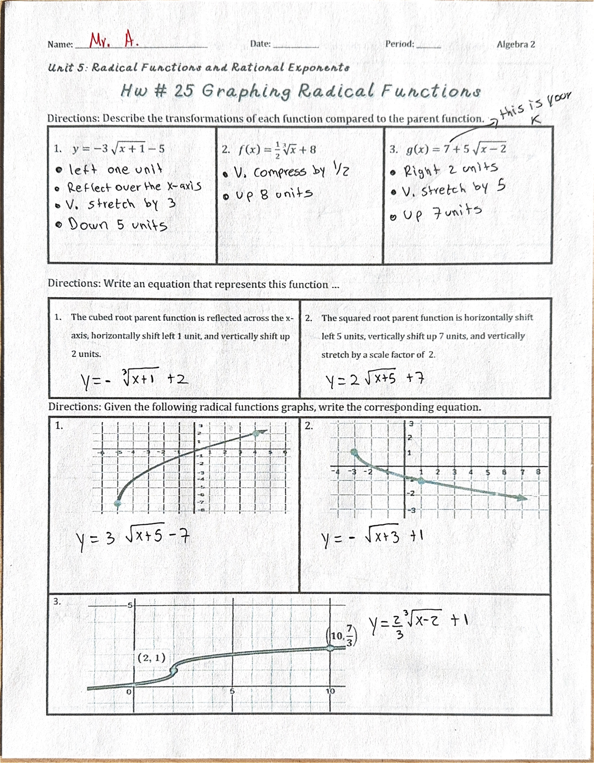 Algebra 2 Hw #25 Solutions: Graphing Radical Functions Answer Key - Studocu