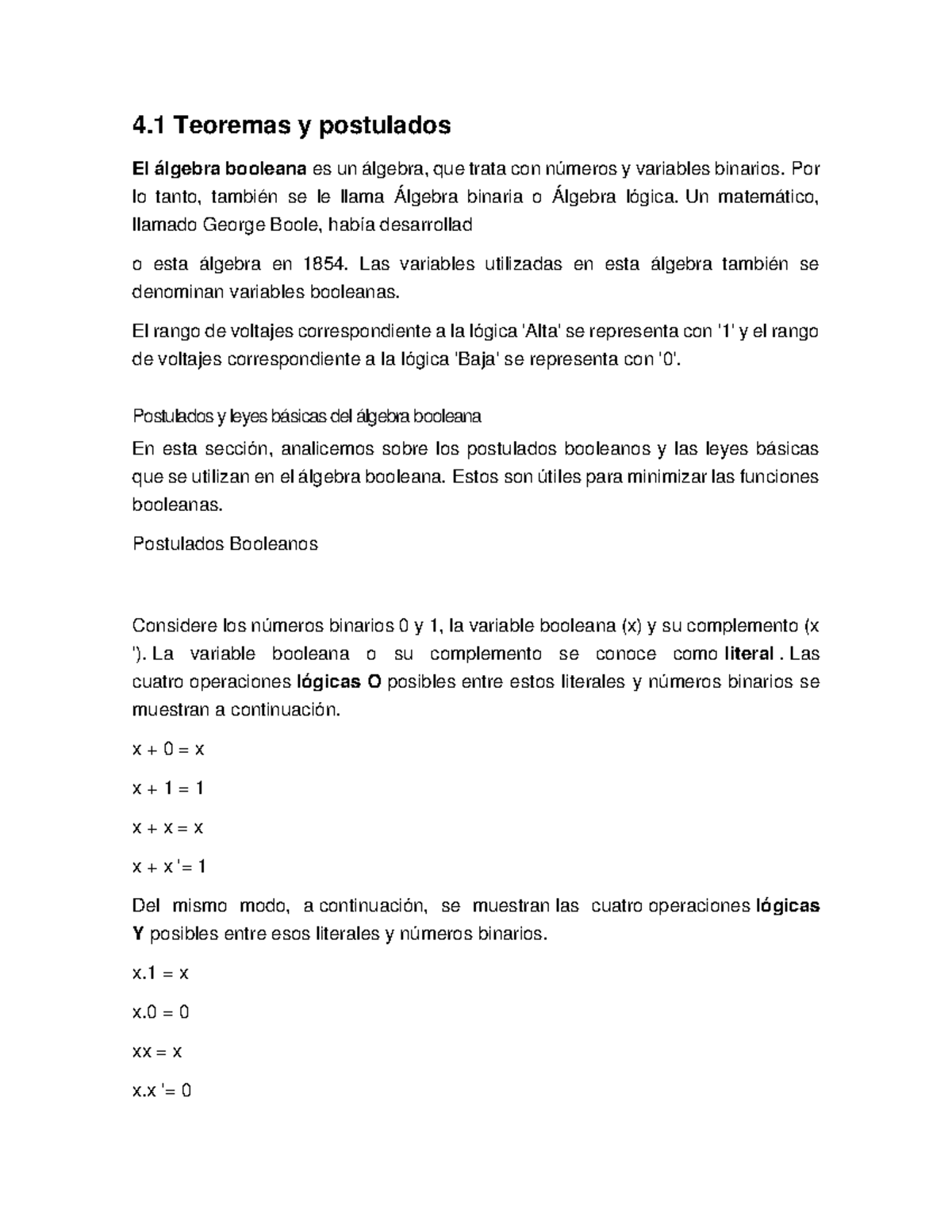 4.1 Teoremas y Postulados del Álgebra Booleana: Fundamentos y Ejemplos ...