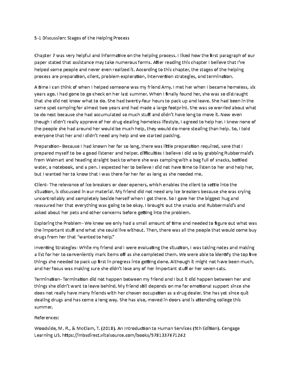 5-1 Discussion: Insights on the Stages of the Helping Process - Studocu