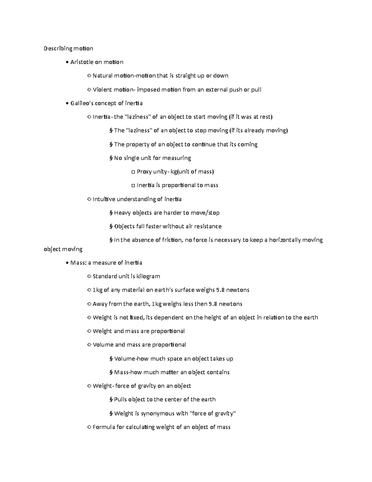 Physics 101: Chapter 2 Motion, Inertia, and Forces Notes - Studocu