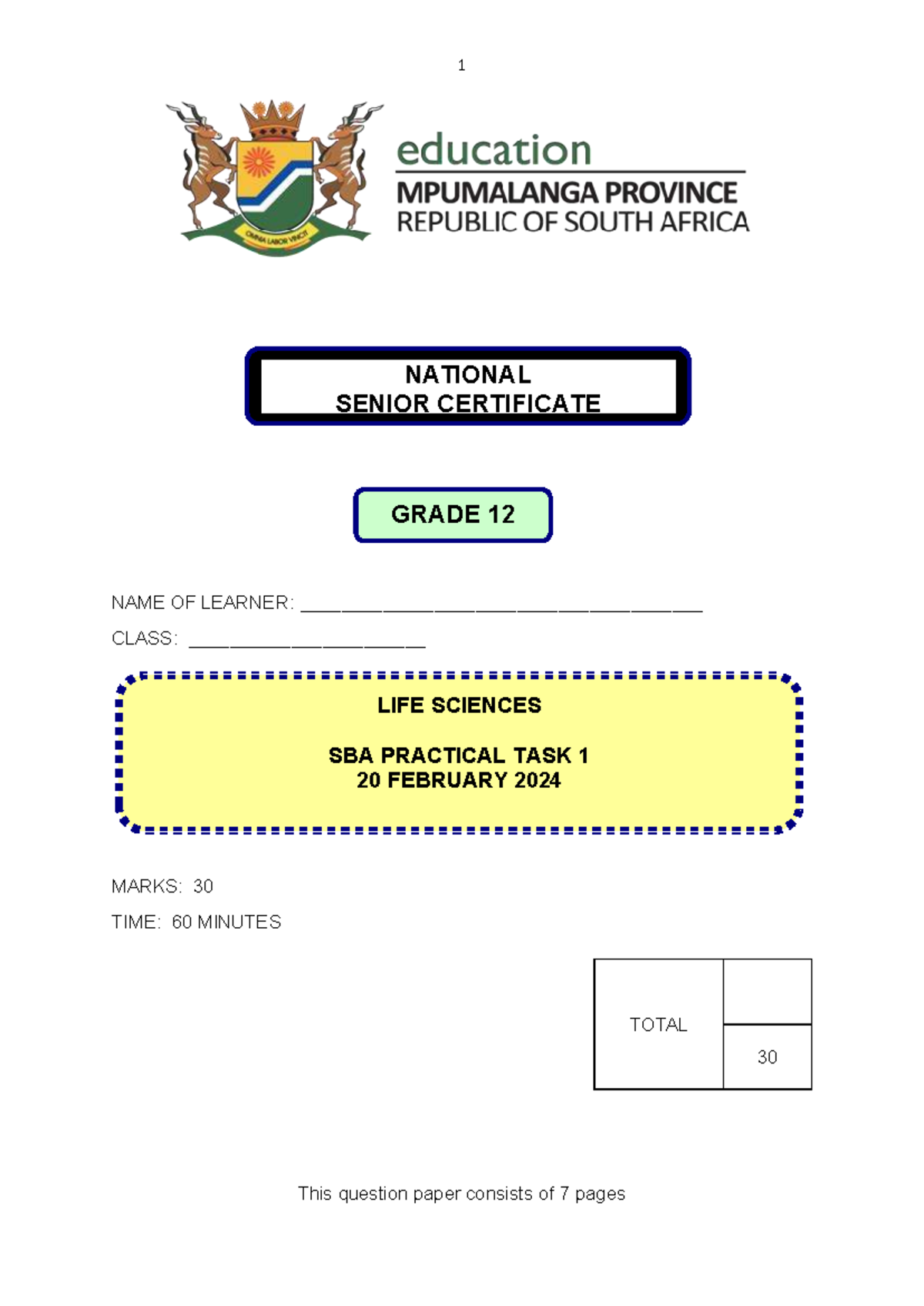 Grade 12 Life Sciences SBA Practical Task 1: DNA & Protein Synthesis ...