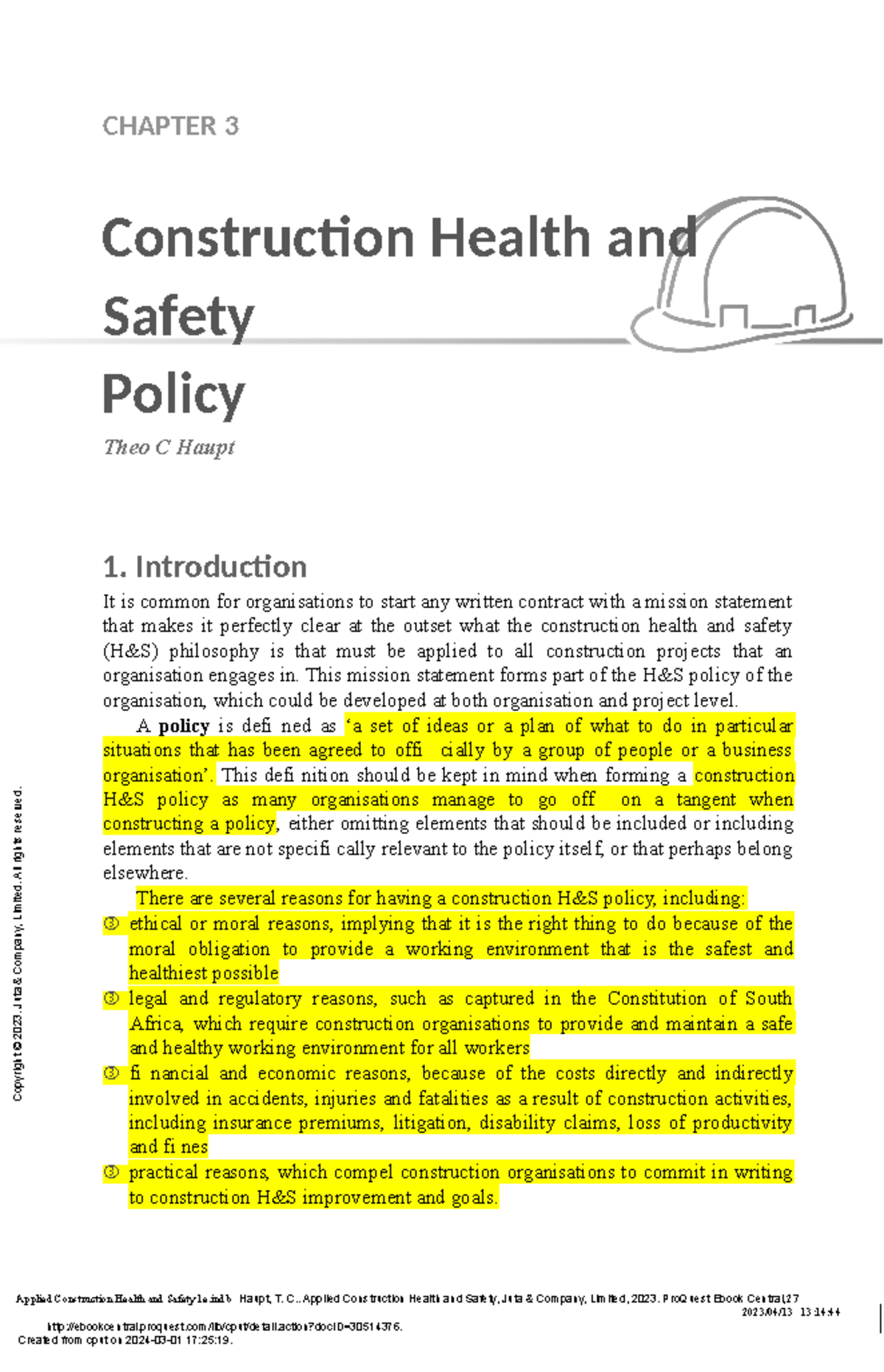 Applied Construction H&S - Chapter 3: Health and Safety Policy Analysis ...