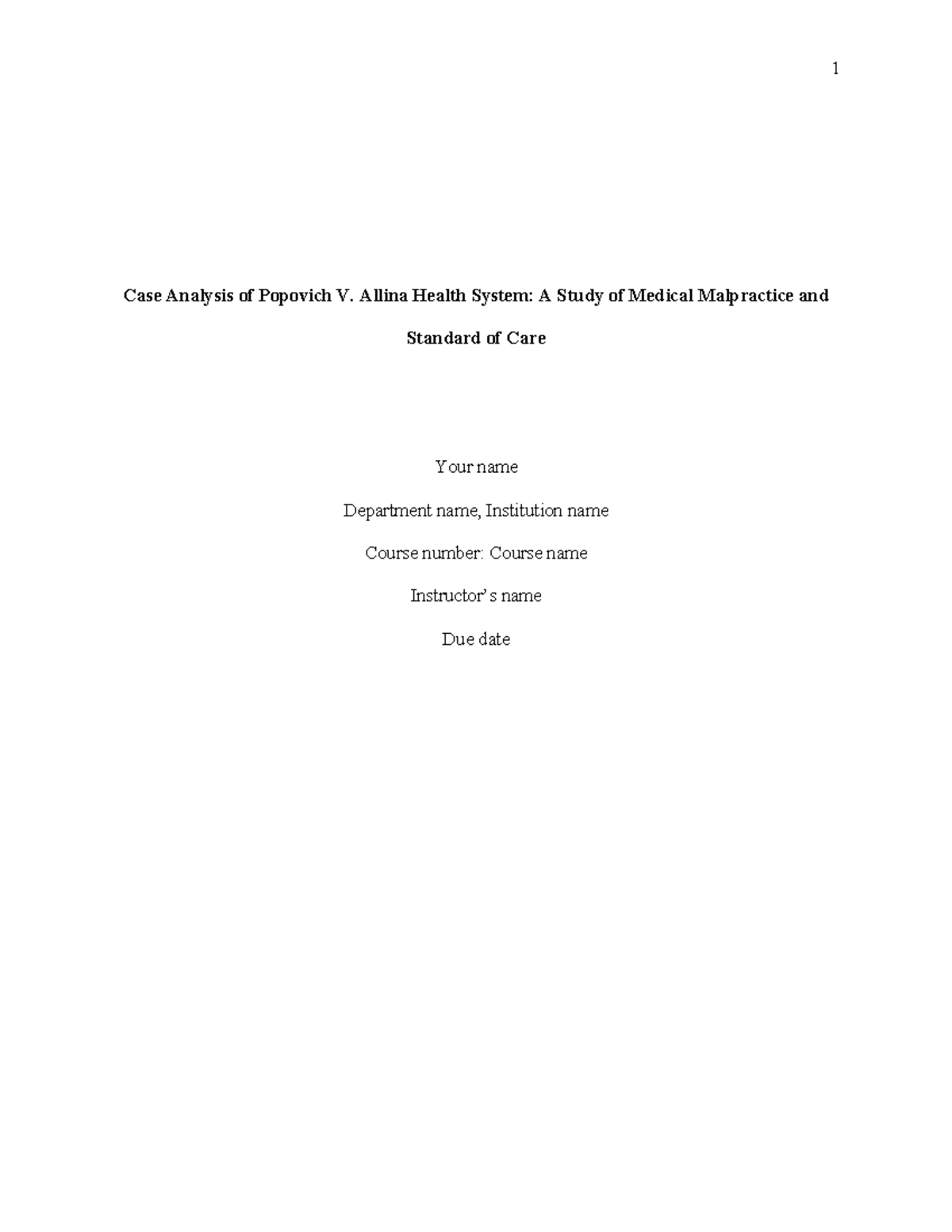Case Study: Popovich v. Allina Health System - Medical Malpractice ...