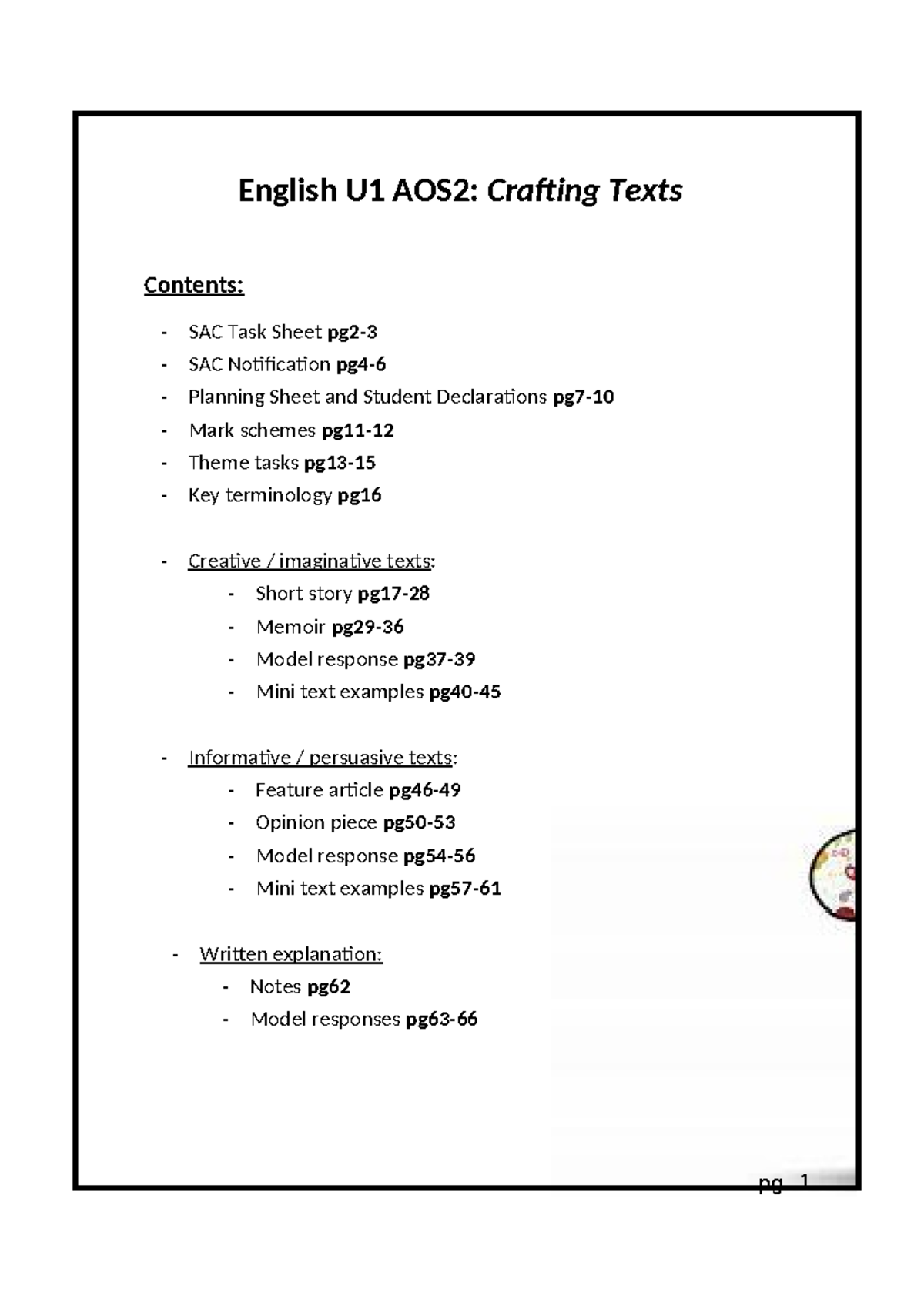 U1 AOS2: Crafting Texts Lesson 1 - Comprehensive Guide 2024 - Studocu