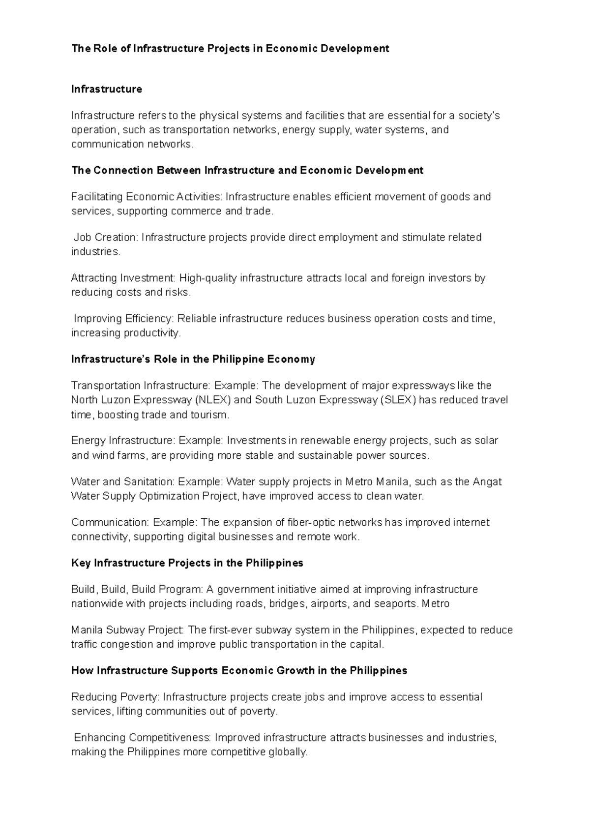 The Role of Infrastructure Projects in Economic Development - The Role of Infrastructure ...