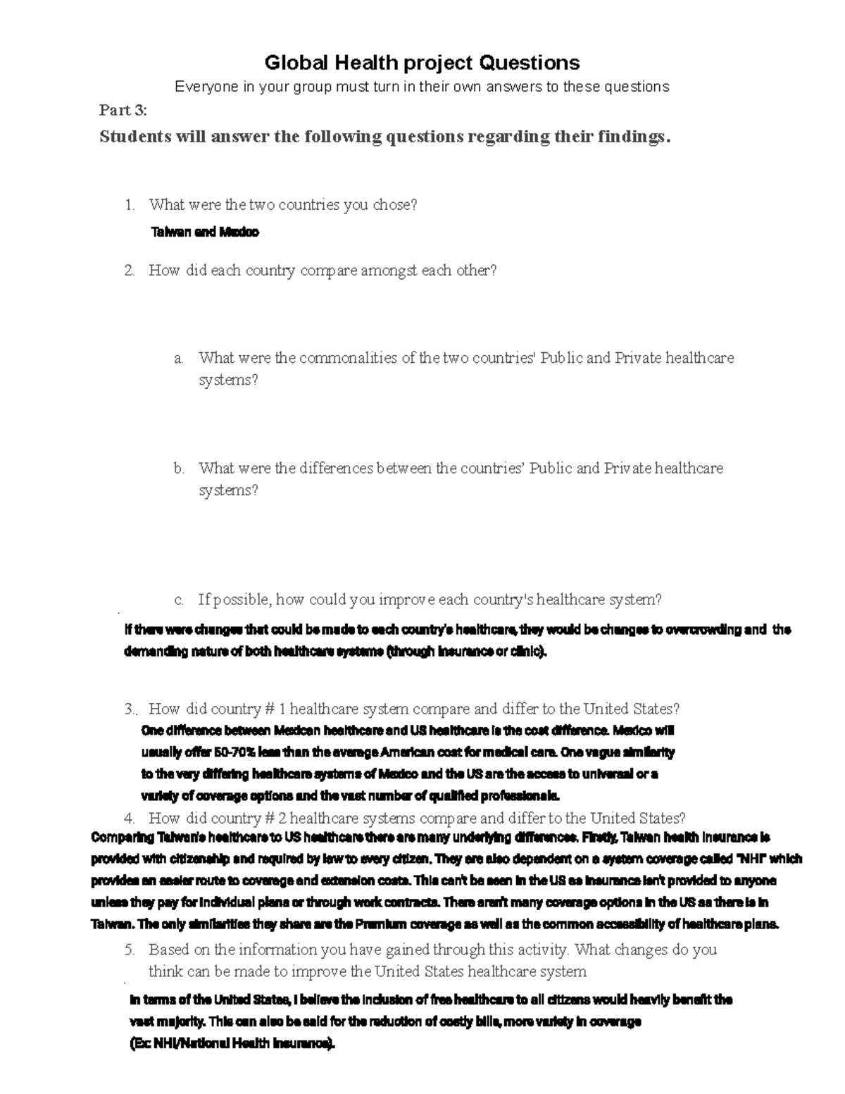 Global Health Project Qs: Taiwan vs. Mexico Analysis - Studocu