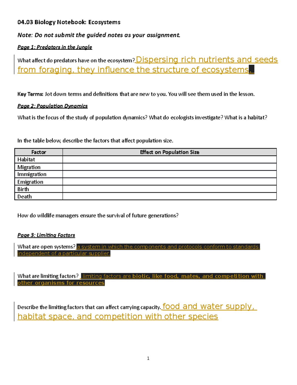 04 03 ecosystems - notes - 04 Biology Notebook: Ecosystems Note: Do not ...