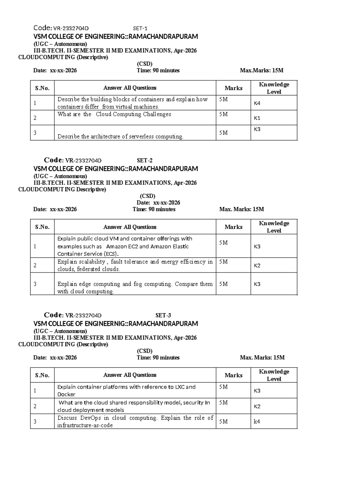 Cloud Computing CSD II Mid Exam Question Bank (Apr 2026) - Studocu