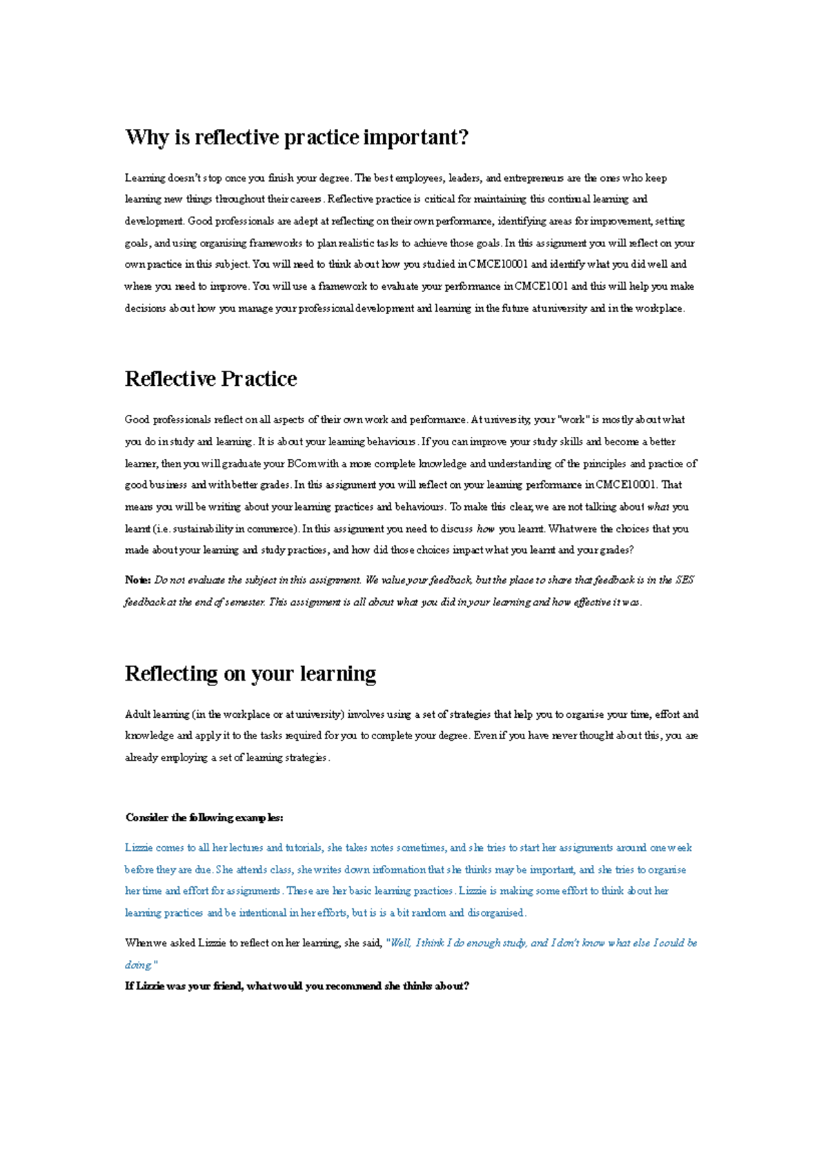 Assignment 4 - Lecture notes - Why is reflective practice important ...