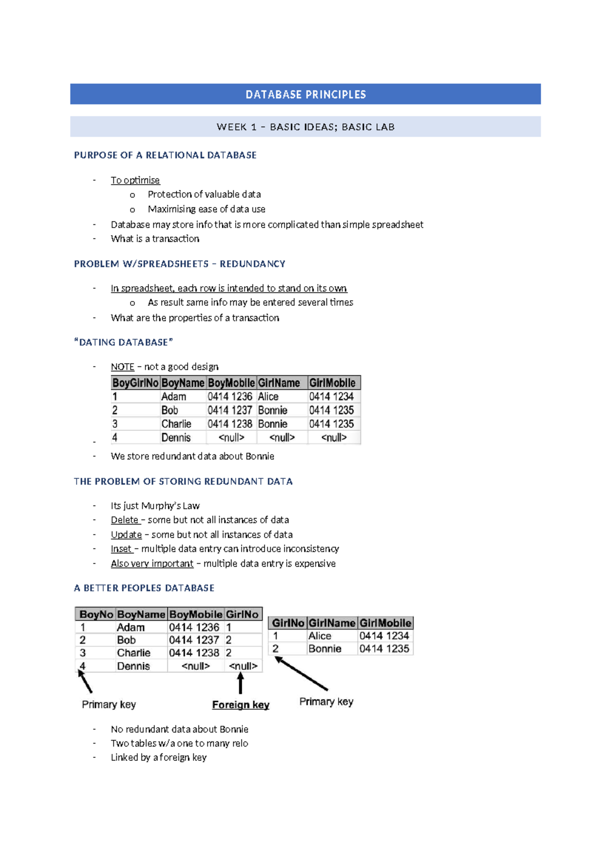 DATABASE PRINCIPLES 101: COMPLETE LECTURE NOTES & LABS - Studocu