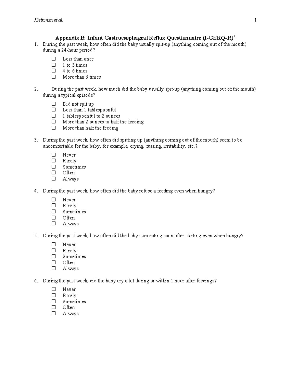 I-GERQ-R: Infant Gastroesophageal Reflux Questionnaire Analysis - Studocu