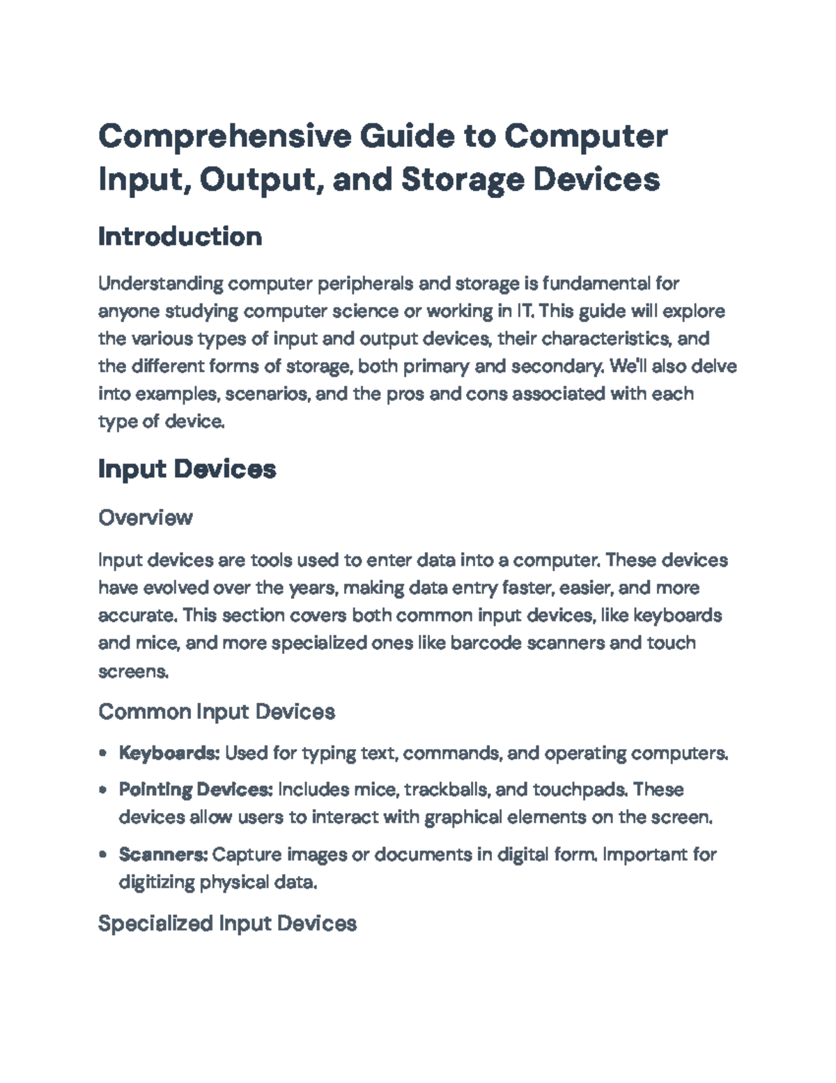 Comprehensive Guide to Computer Input, Output, and Storage Devices ...