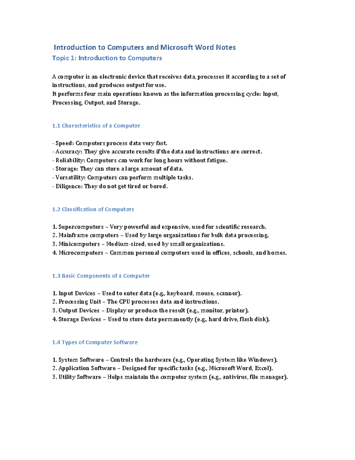 Introduction to Computers & MS Word Notes (CS101) - Studocu