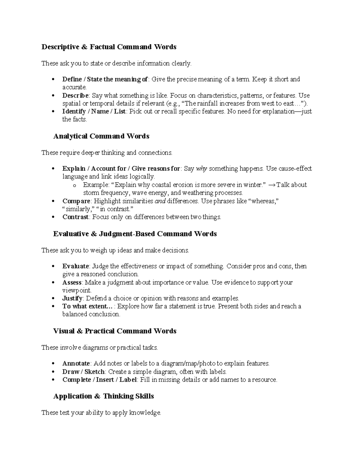 Command Words and Their Applications in Academic Writing - Studocu