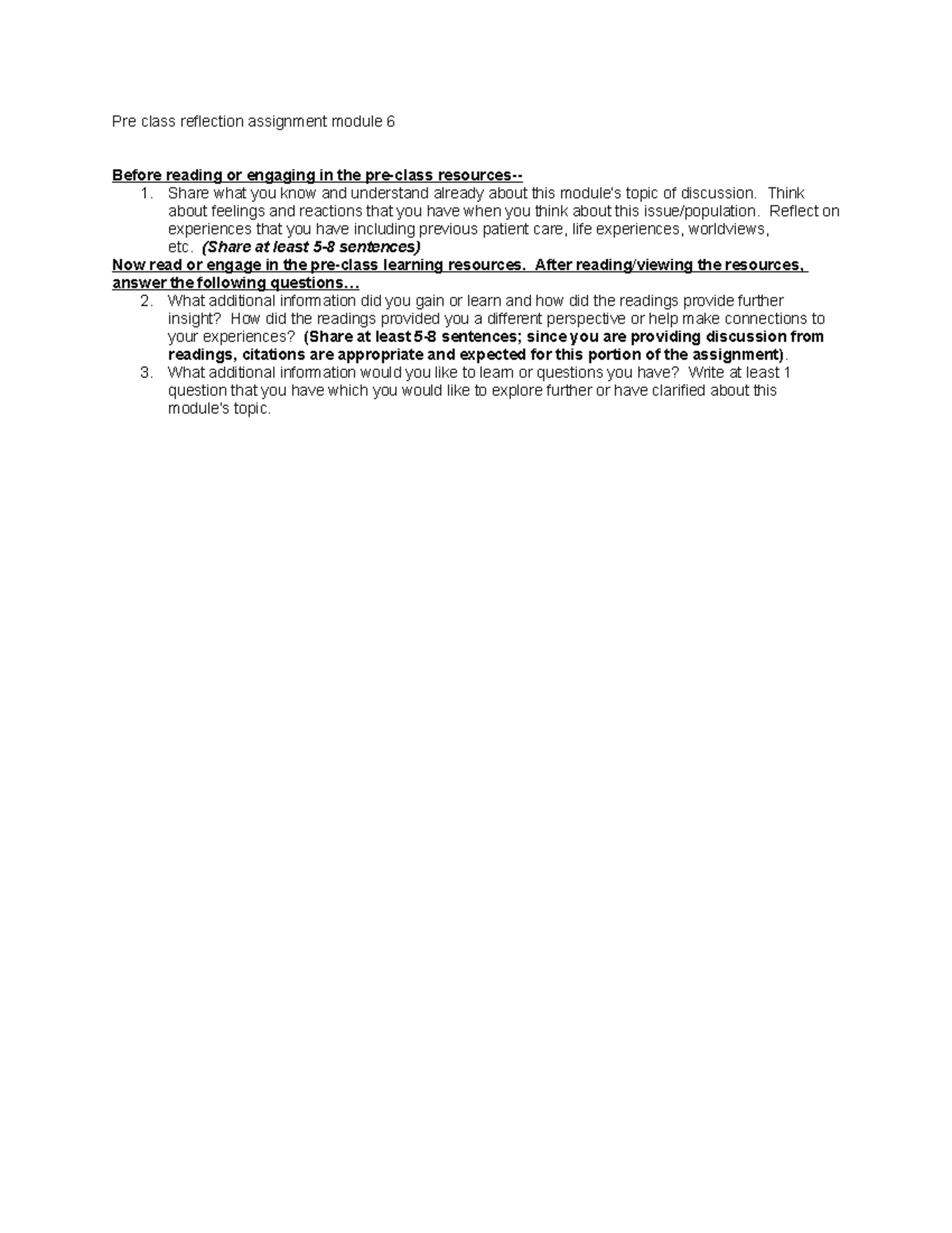 Module 6 - Lecture notes 1-3 - Pre class reflection assignment module 6 ...