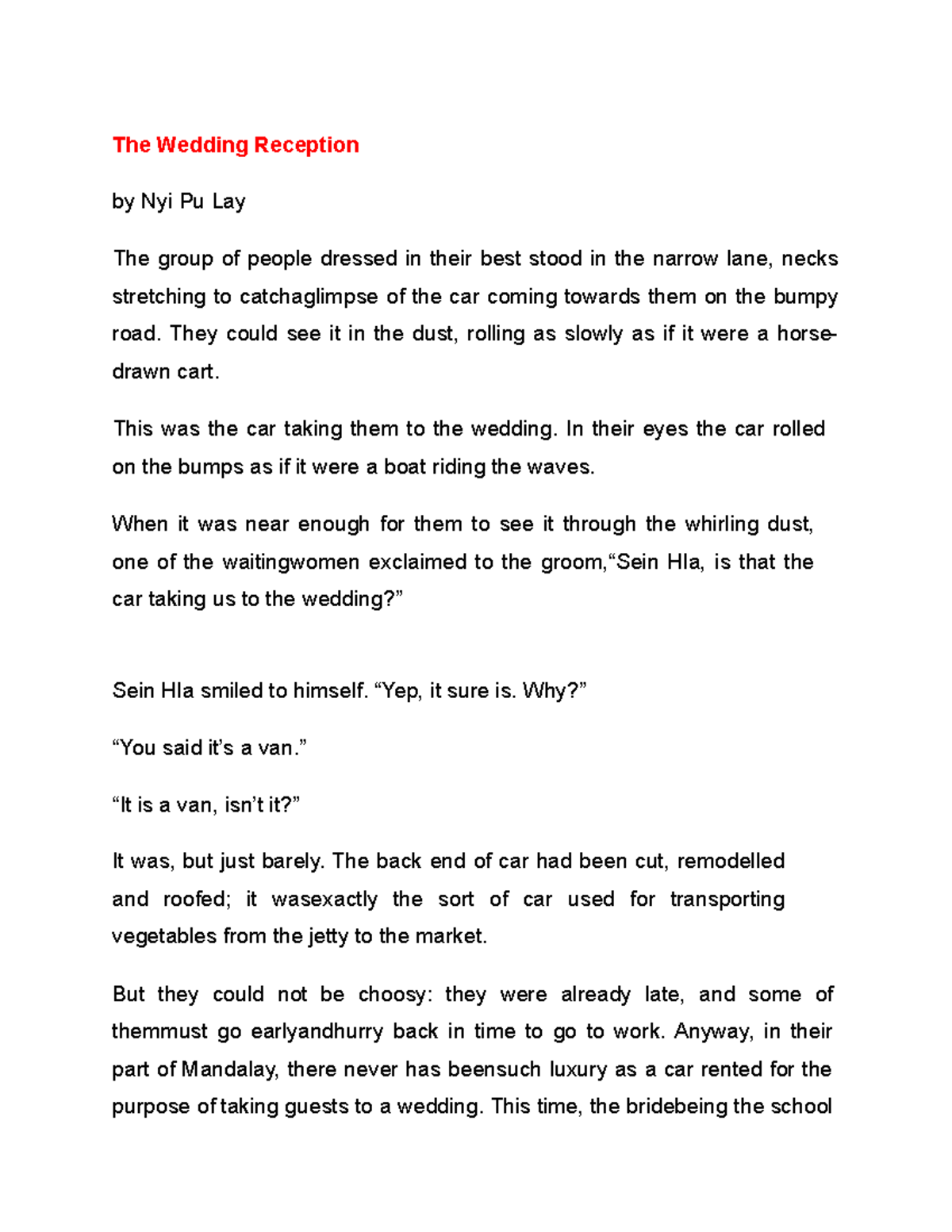 Wedding Reception Notes - The Journey of Sein Hla and Mar Mar Tin - Studocu