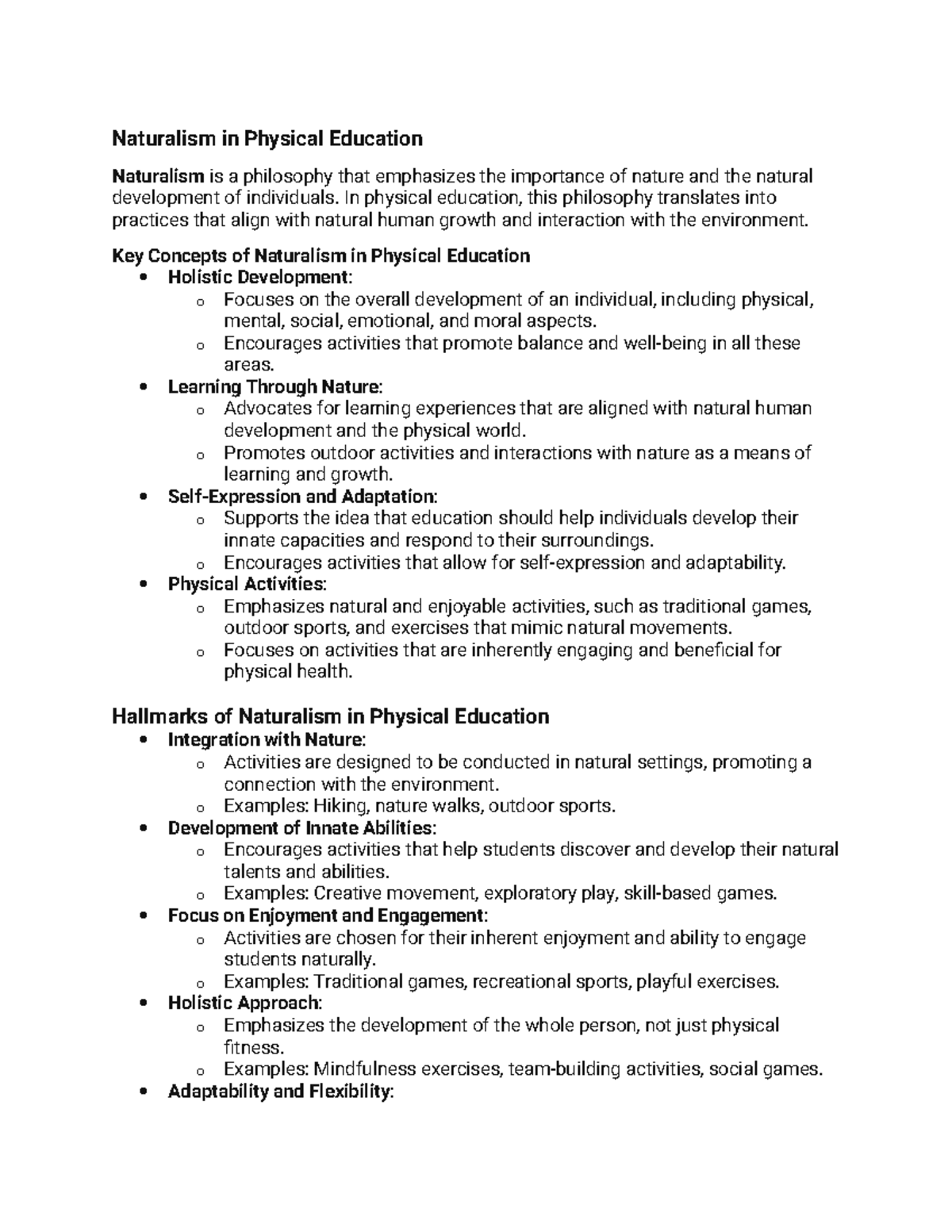 Naturalism in Physical Education (PE 101): Key Concepts & Practices ...