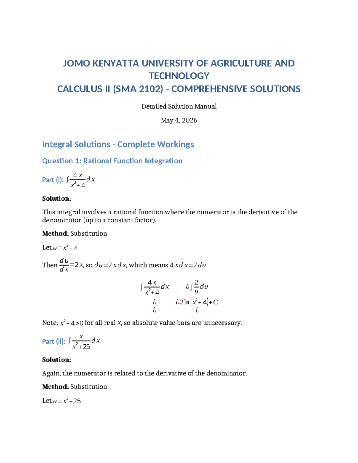 Calculus II (SMA 2102) Comprehensive Solutions Manual - Studocu