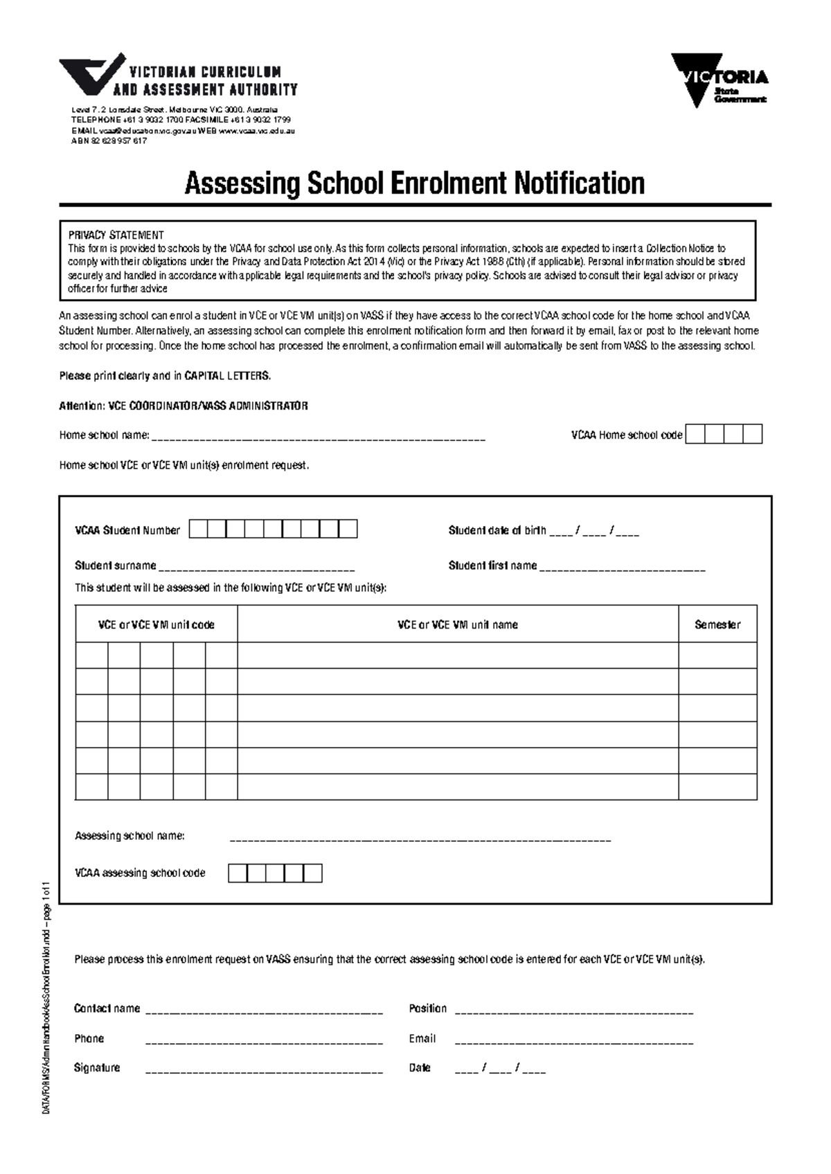 Assessing School Enrolment Notification - VCE/VCE VM Form - Studocu