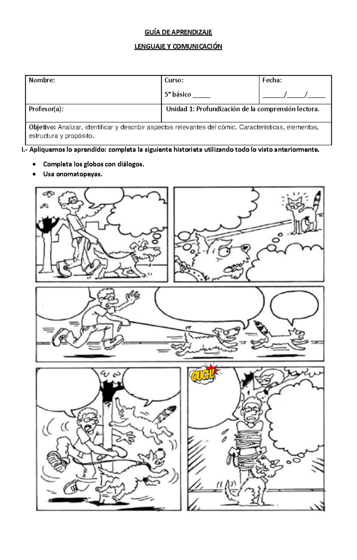 Guía de Aprendizaje: El Cómic para 5° Básico - Unidad 1 - Studocu