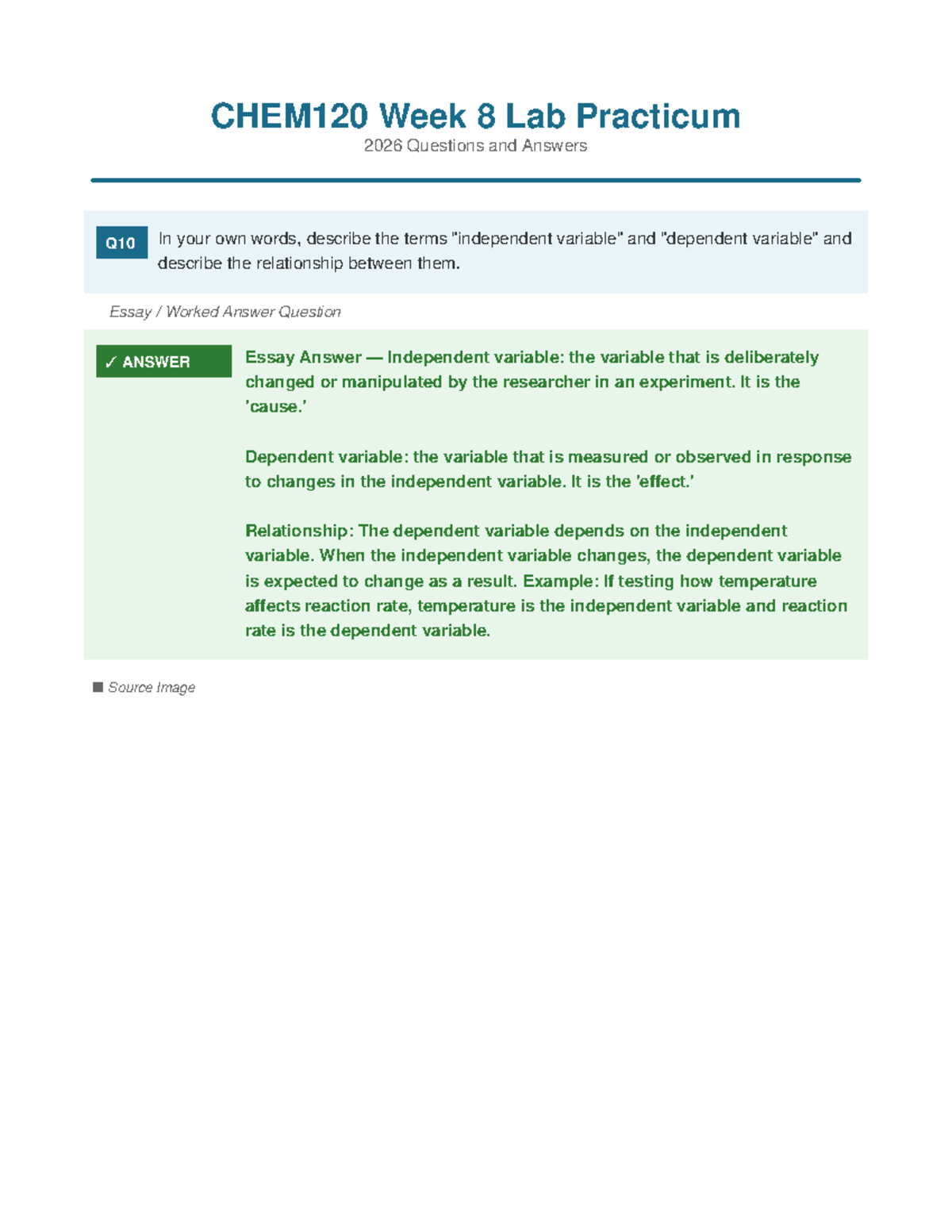 CHEM120 Week 8 Lab Practicum Questions & Answers - Studocu