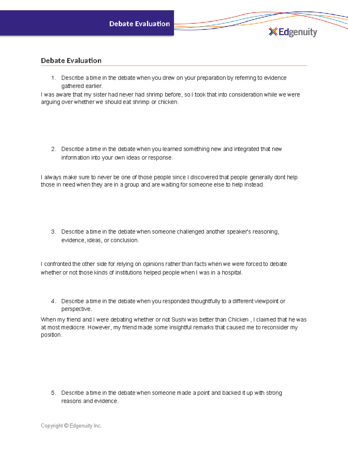 Debate Evaluation - Insights and Reflections on Arguments - Studocu