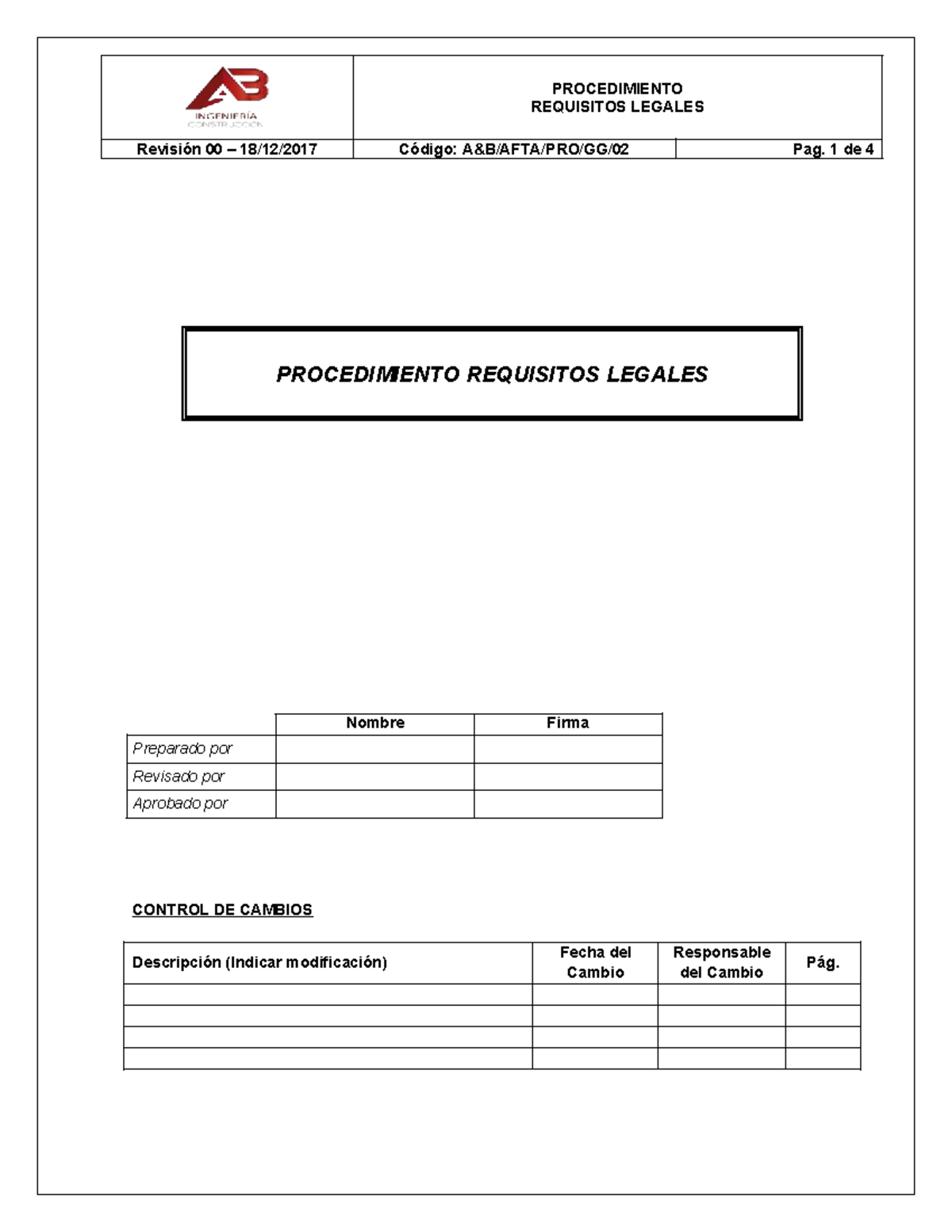 A&B-AFTA-PRO-GG-02 Procedimiento de Requisitos Legales - Studocu