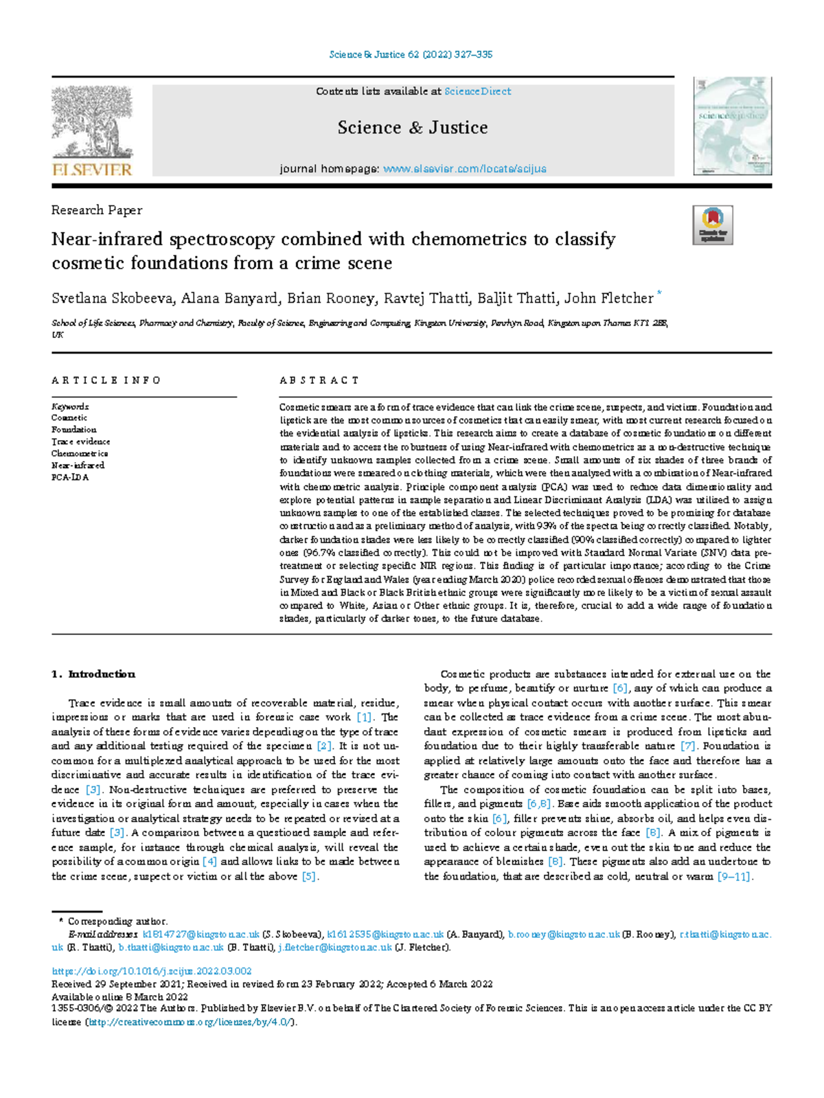 NIR Spectroscopy & Chemometrics for Forensic Foundation Classification ...