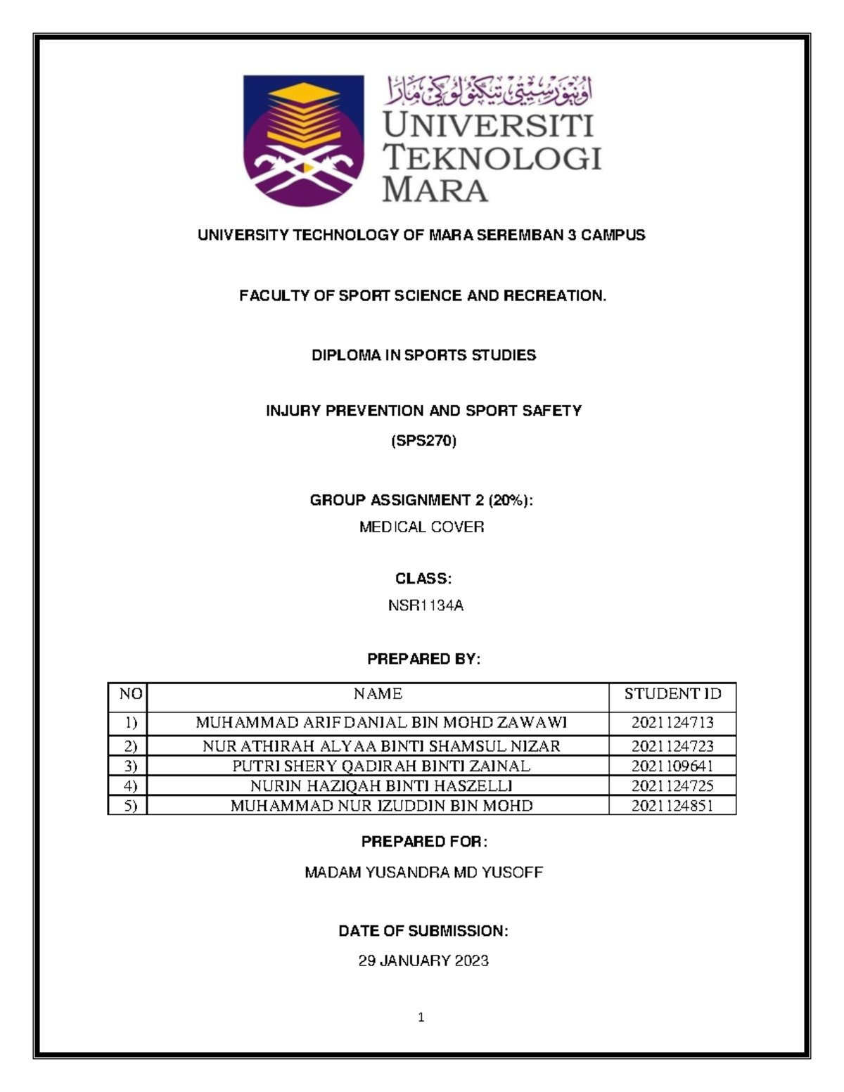 Medical Cover Report - goodluck - UNIVERSITY TECHNOLOGY OF MARA ...