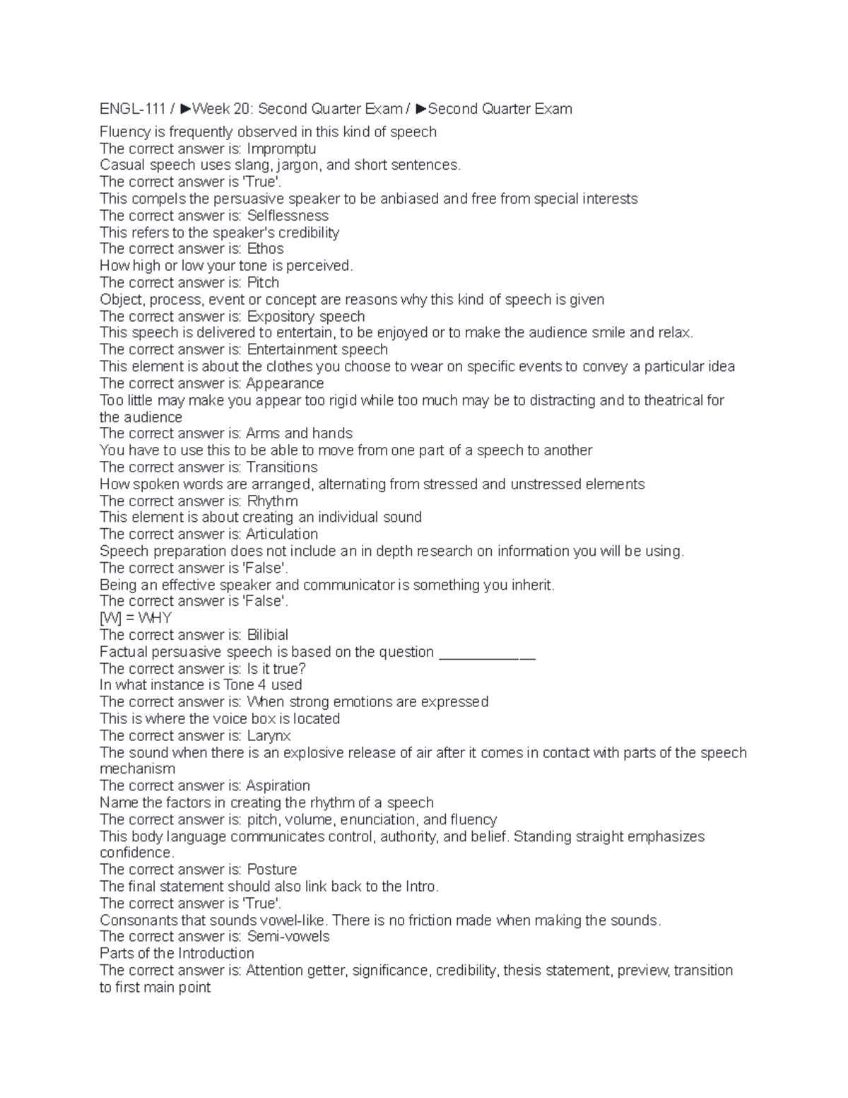 ENGL-111 Week 20: Second Quarter Exam Study Guide - Studocu