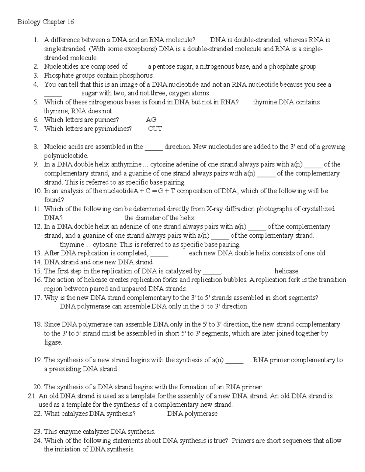 Biology Chapter 16 - Practice problems and answers - Biology Chapter 16 A difference between a ...