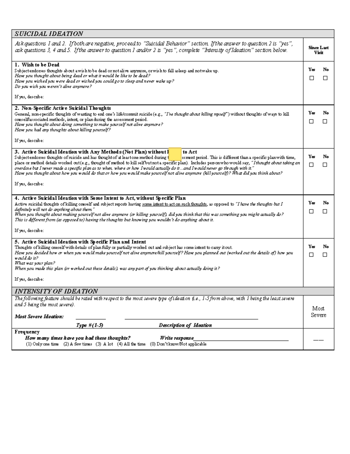 Columbia Suicide Risk Screening: Assessment Questions & Guidelines ...