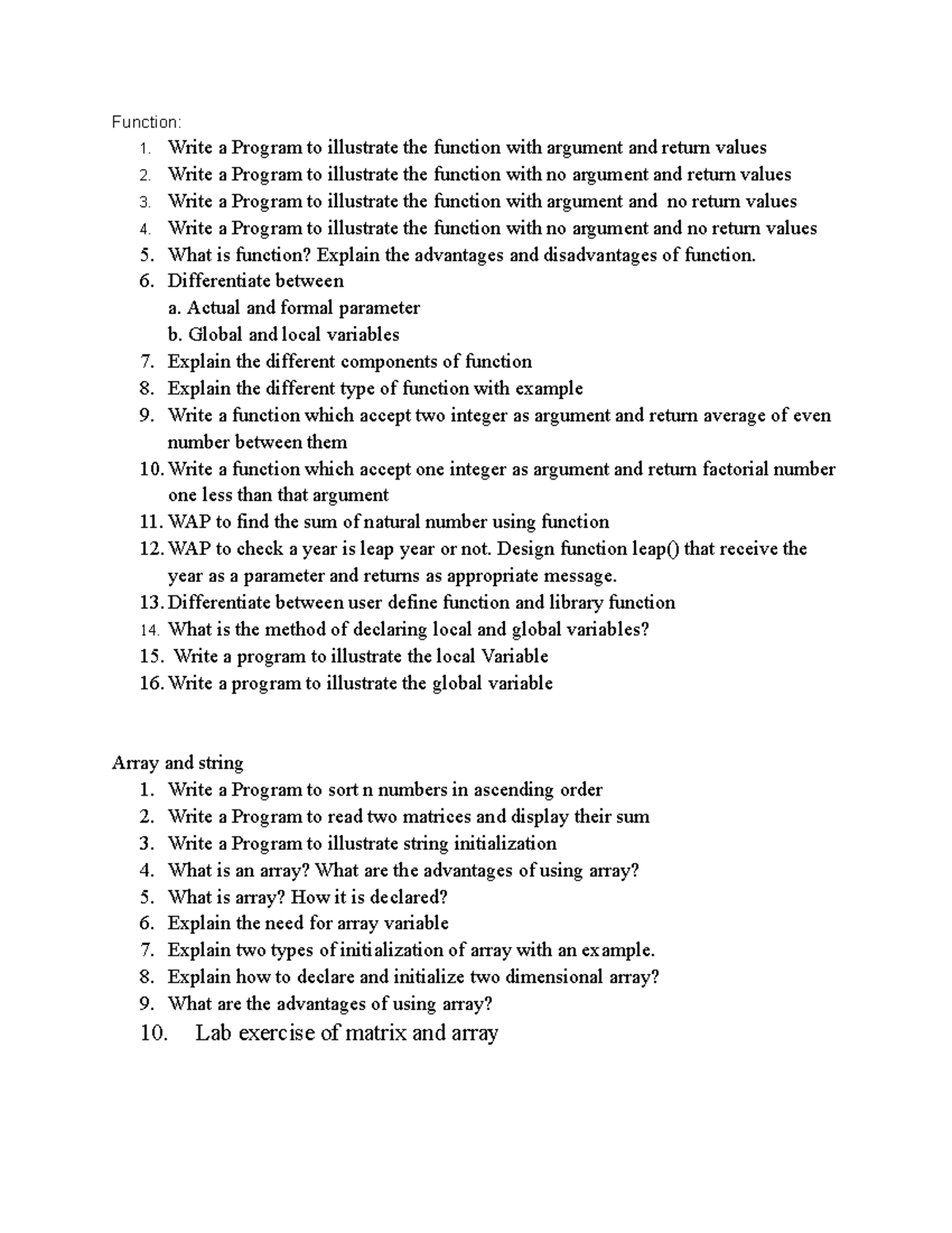 CS101 - Important Questions for Function, Array, Structure & Pointer Revision - Studocu