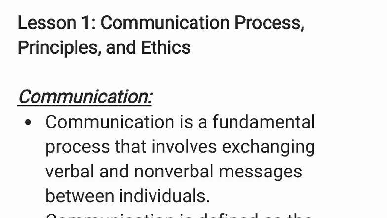 Lesson 1 & 2: Comm Process, Principles & Ethics (Gen001) - Studocu