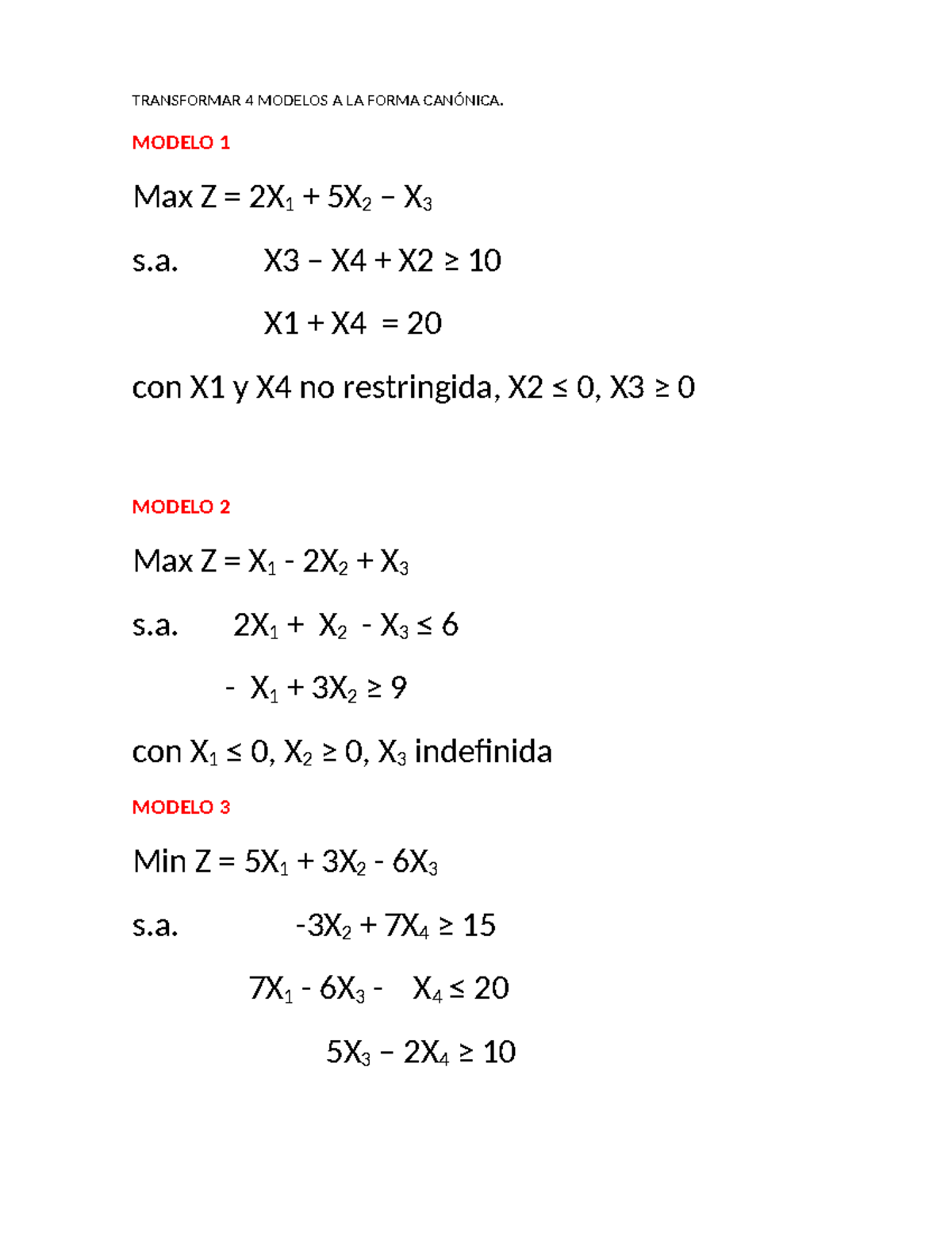 1 Transformación de Modelos a Forma Canónica: Ejemplos y Soluciones ...