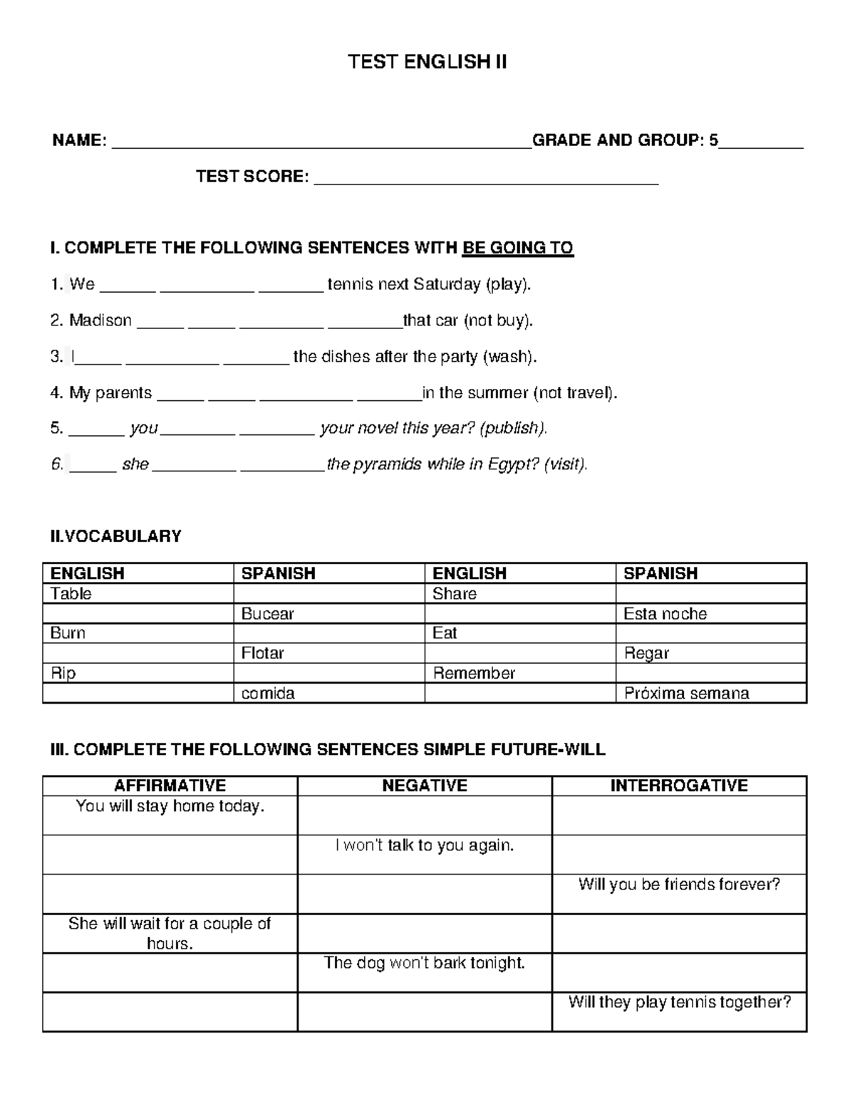 TEST English II - Examen de Evaluación y Ejercicios - Studocu