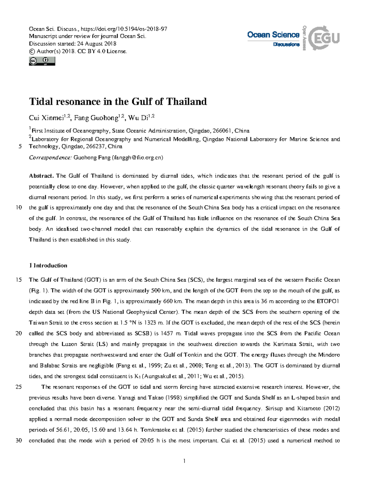 Tidal Resonance Analysis in the Gulf of Thailand: Ocean Sci. Study ...