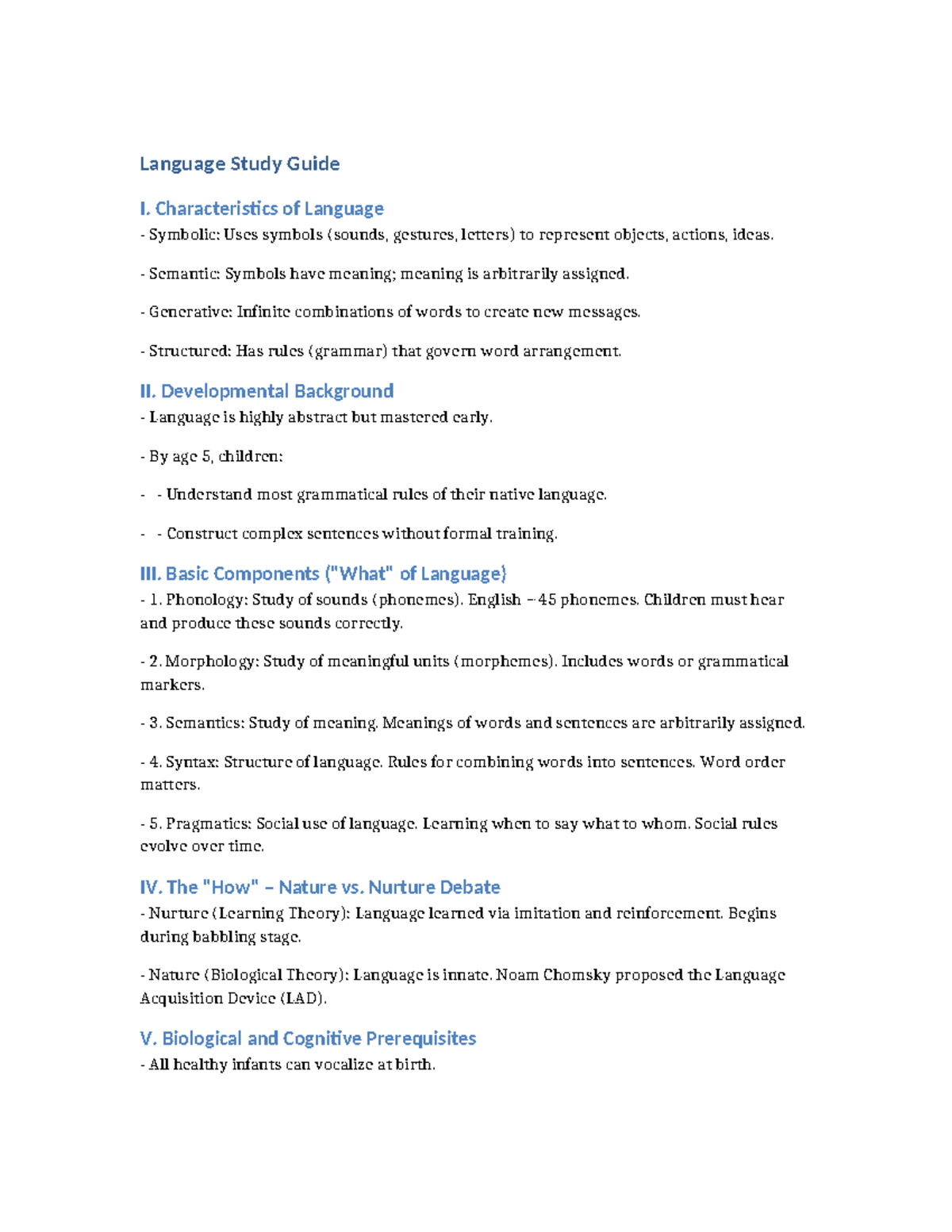 Language Study Guide - Psych 226: Characteristics & Development of ...