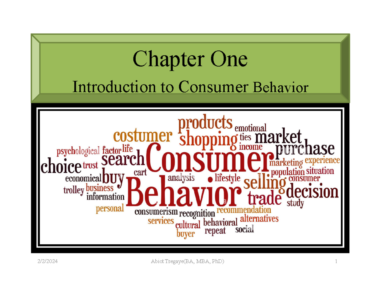 Chapter One - Introduction to Consumer Behavior (FXMXJFHRUERUDFBSFD ...