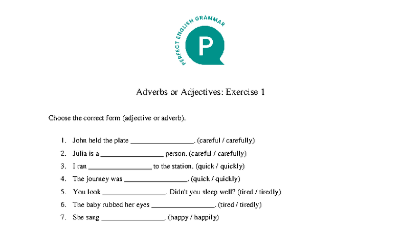 Adverbs vs. Adjectives: Exercise 1 (Adverb/Adjective Forms) - Studeersnel