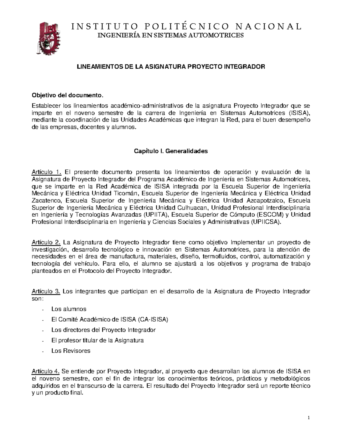 Lineamientos del Proyecto Integrador ISISA - Ingeniería en Sistemas ...