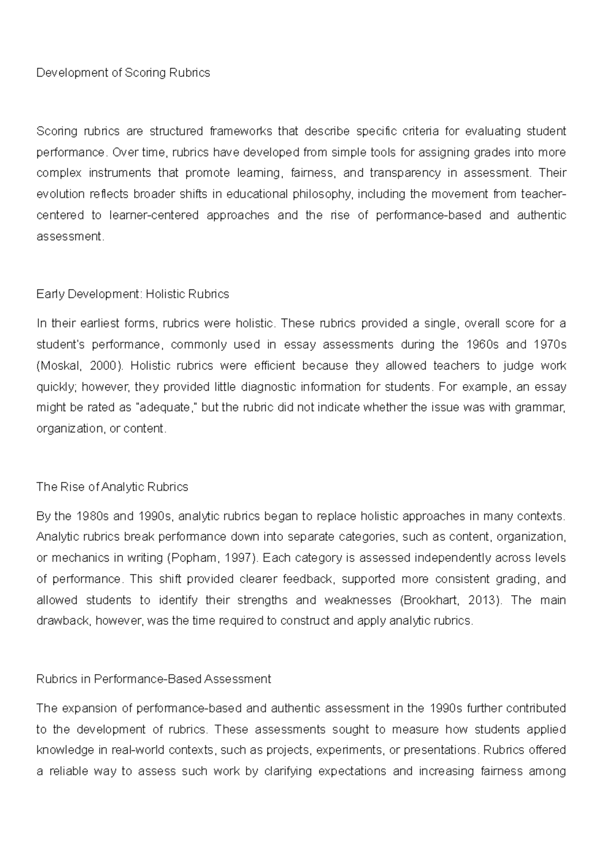 Evolution of Scoring Rubrics in Educational Assessment - Studocu