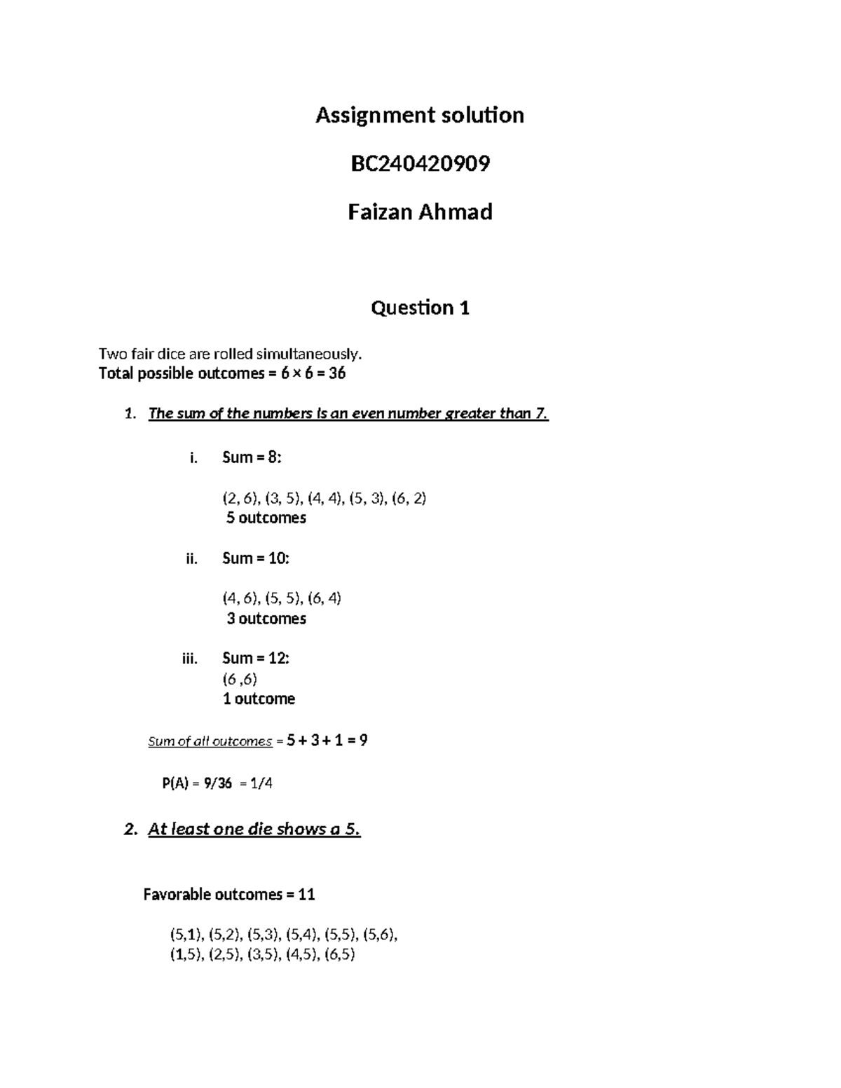Assignment Solution STA 301: Probability and Expected Value Analysis - Studocu
