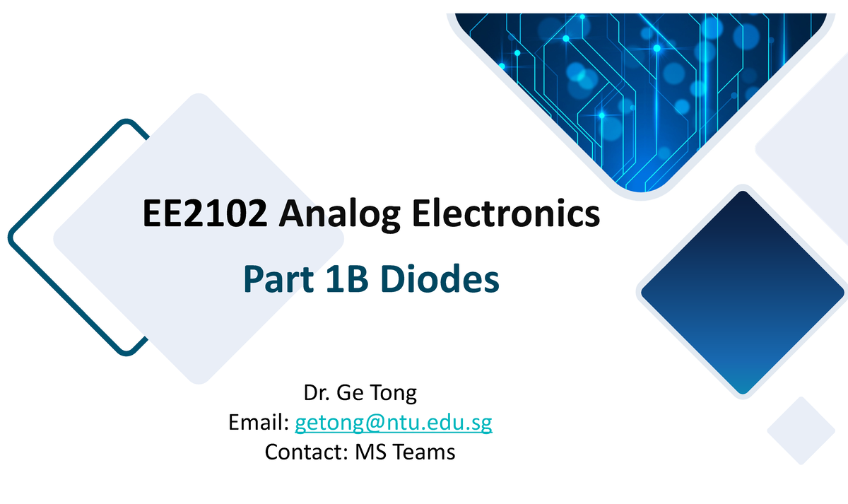 EE2102 Analog Electronics Part 1B: Small-Signal Analysis of Diodes - Studocu